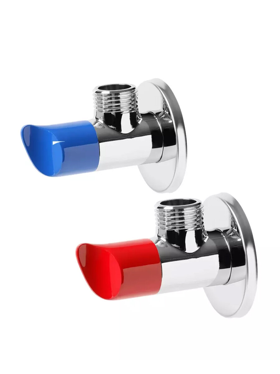 Комплект вентилей угловых приборных VIEIR 1/2"х1/2"НН ручка красная/синяя, хром, 2шт (VP47)