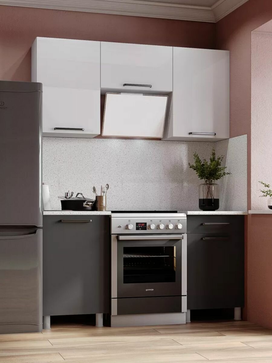 Кухонный гарнитур (кухня) без столешницы Тоскана 1.6м c окапом, ЛДСП, Белый/Графит, 1600х2160х430 тэкс