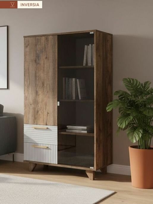 Шкаф-витрина INVERSIA "Гард", распашной, скандинавский стиль, 80x210x41 см