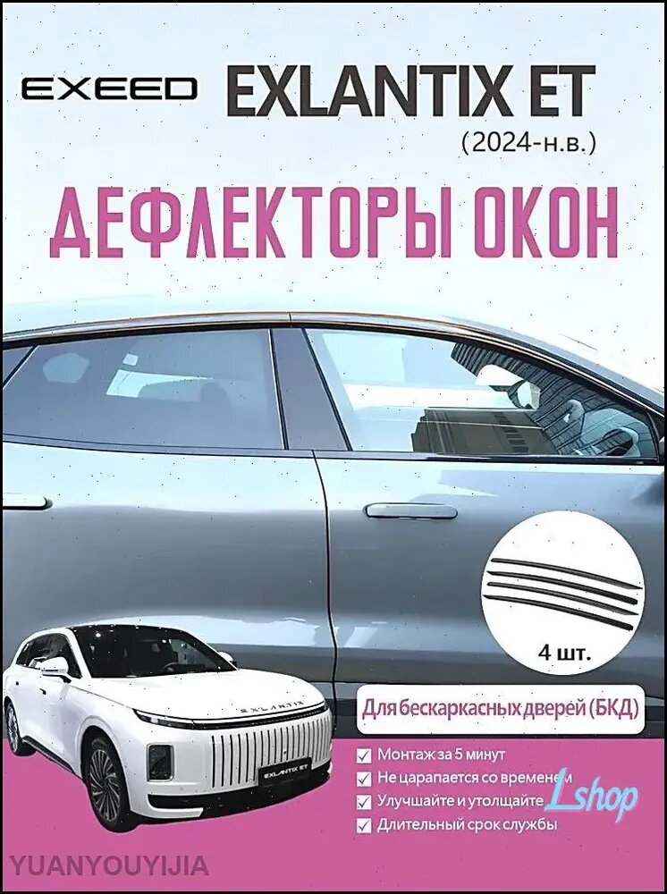 Дефлектор для окон EXEED EXLANTIX ET (2024-н. в.) 4 шт. для бескаркасных дверей