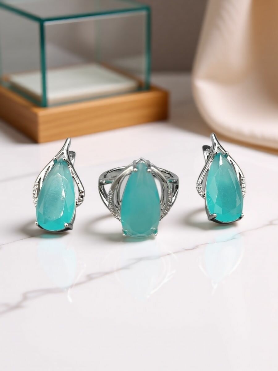 Комплект бижутерии, турмалин синтетический, искусственный камень