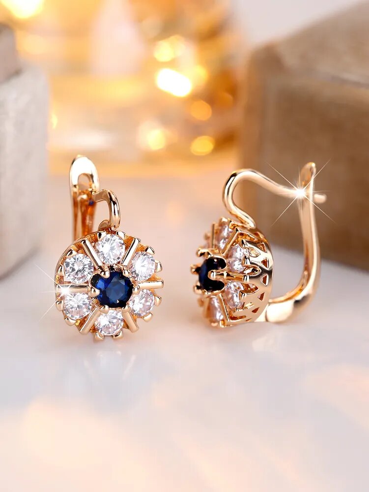 Серьги, фианит, искусственный камень, золотистый — фото 1