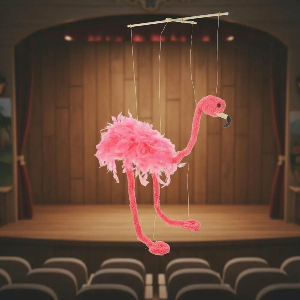 Кукла-марионетка фламинго из плюша, бамбука и перьев для театральных представлений