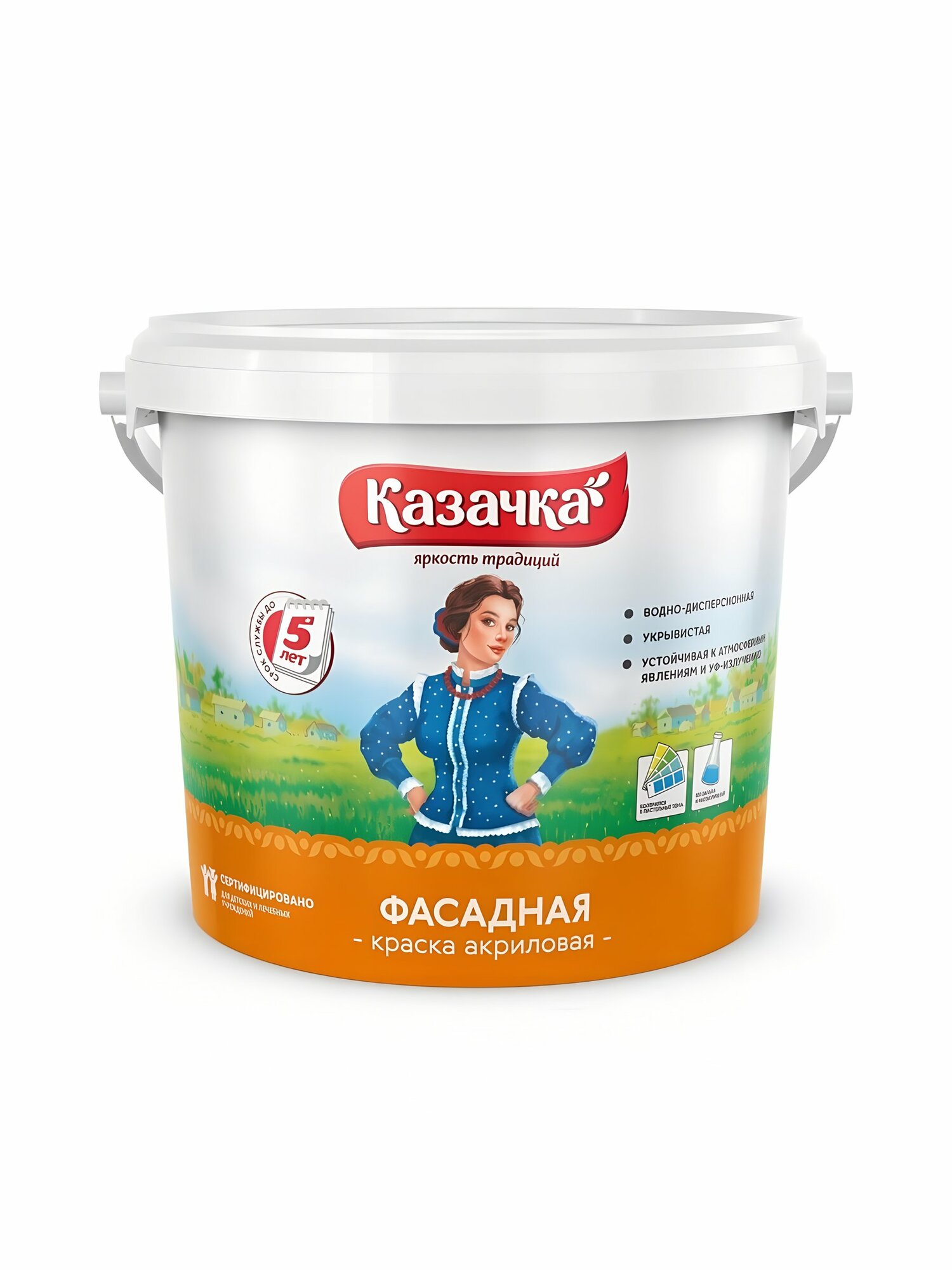 Краска воднодисперсионная, Казачка, F-20, акриловая, фасадная, матовая, 4.5 кг