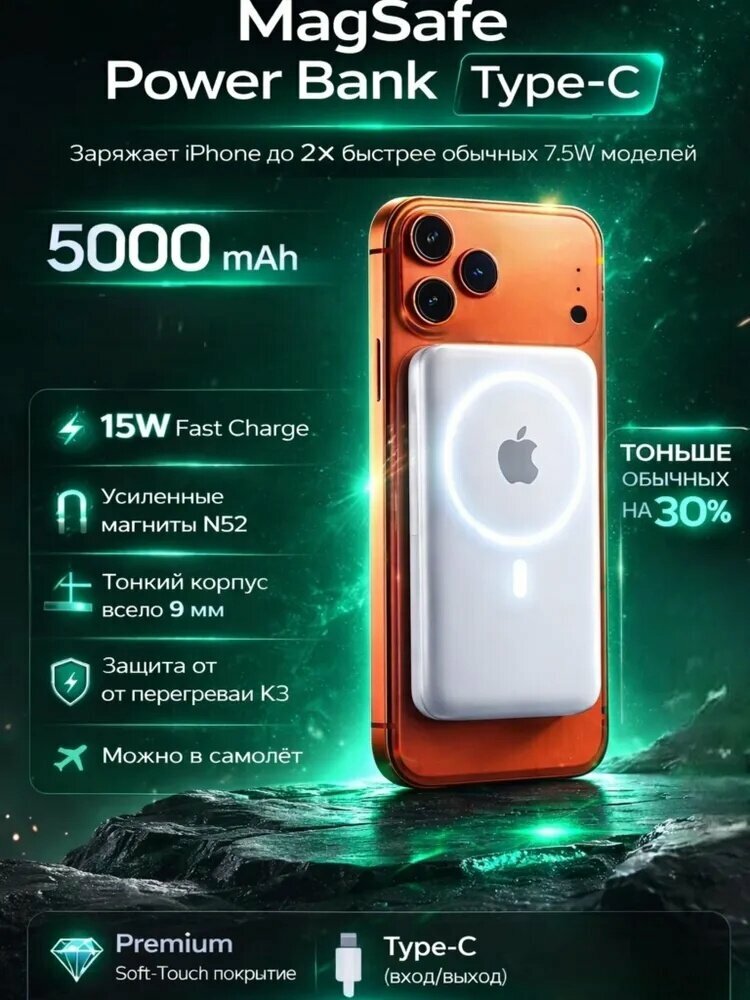 Повербанк Enlinx MagSafe Battery Pack, для iPhone, беспроводная зарядка, 5000mAh