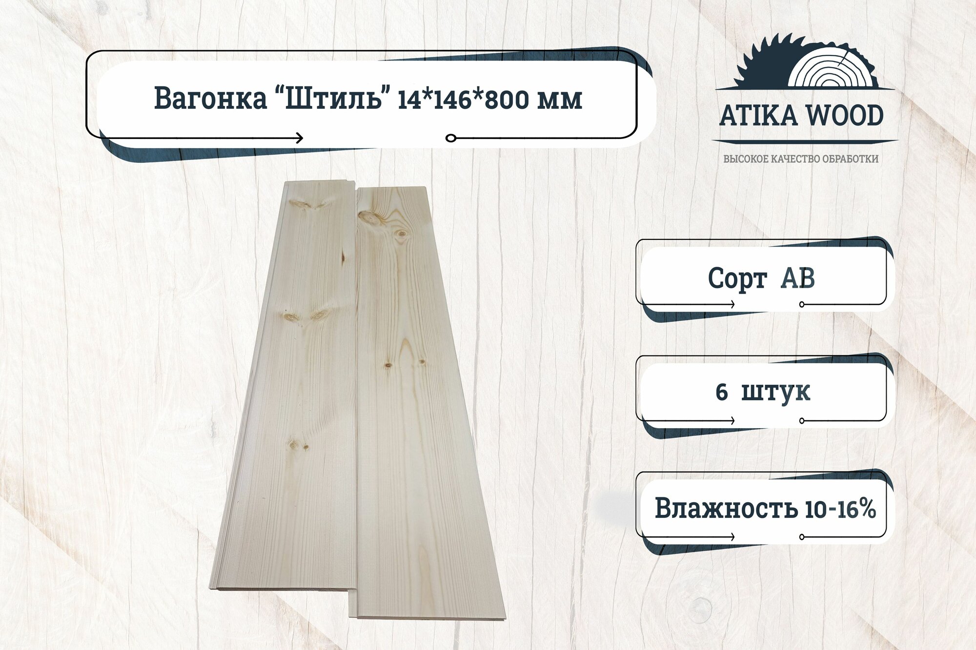 Вагонка Штиль ель, сосна 14*146*800 сорт АВ