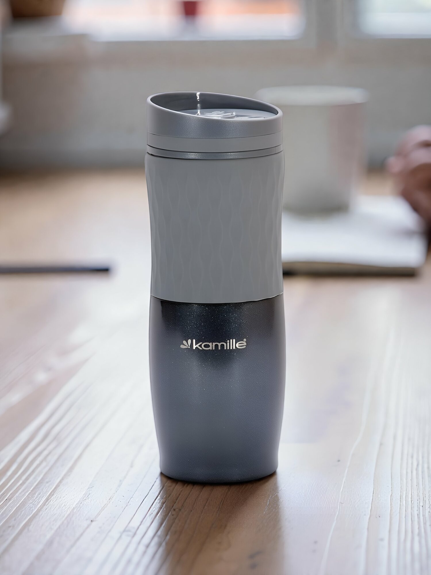 Термокружка Kamille 0.5 л из нержавеющей стали с TPR-вставкой, автомобильная кружка-термос для кофе и чая, модель 2047