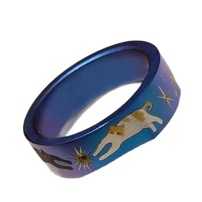 Игривое Кольцо Для Прыжков С Мультяшными Кошками Мерцающего Синего Цвета Со Звездным Акцентом, Модный Аксессуар Для Пальцев С Кошками Для Женщин И Девочек