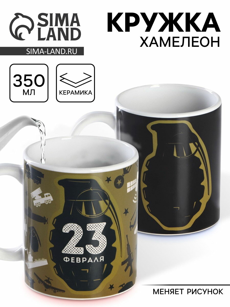 Кружка чайная хамелеон "23 февраля", 350 мл, тематика: военная