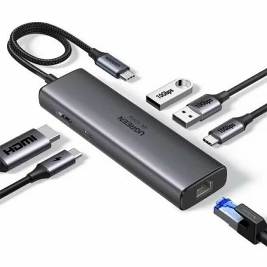 Хаб (разветвитель) Ugreen CM512 6-in-1, USB-C, USB-C/2*USB-A&RJ45/USB-C, темно-серый(75643)