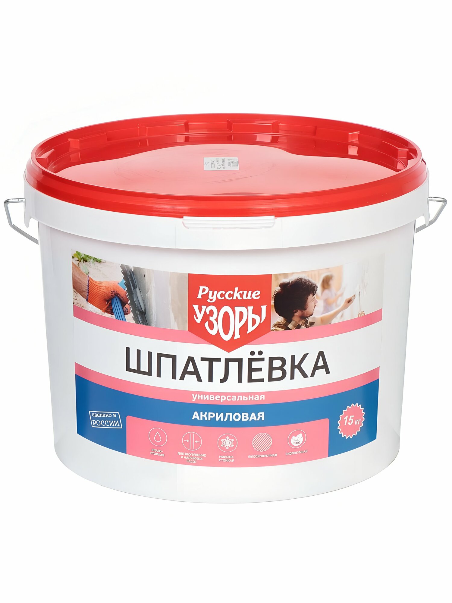 Шпатлевка Русские узоры, акриловая, универсальная, для внутренних и наружных работ, 15 кг