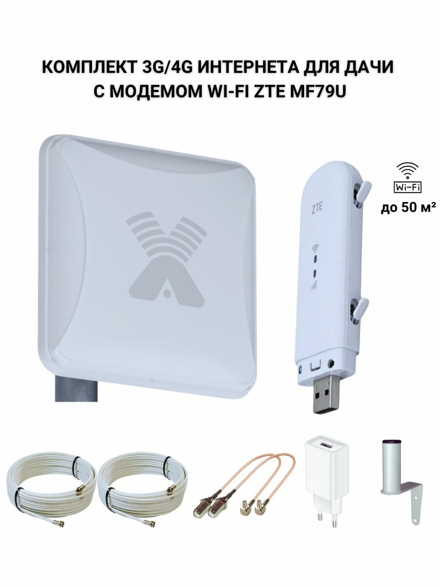 Комплект интернета 4G для дачи, модем ZTE MF79U и антенна Antex PETRA BB MIMO