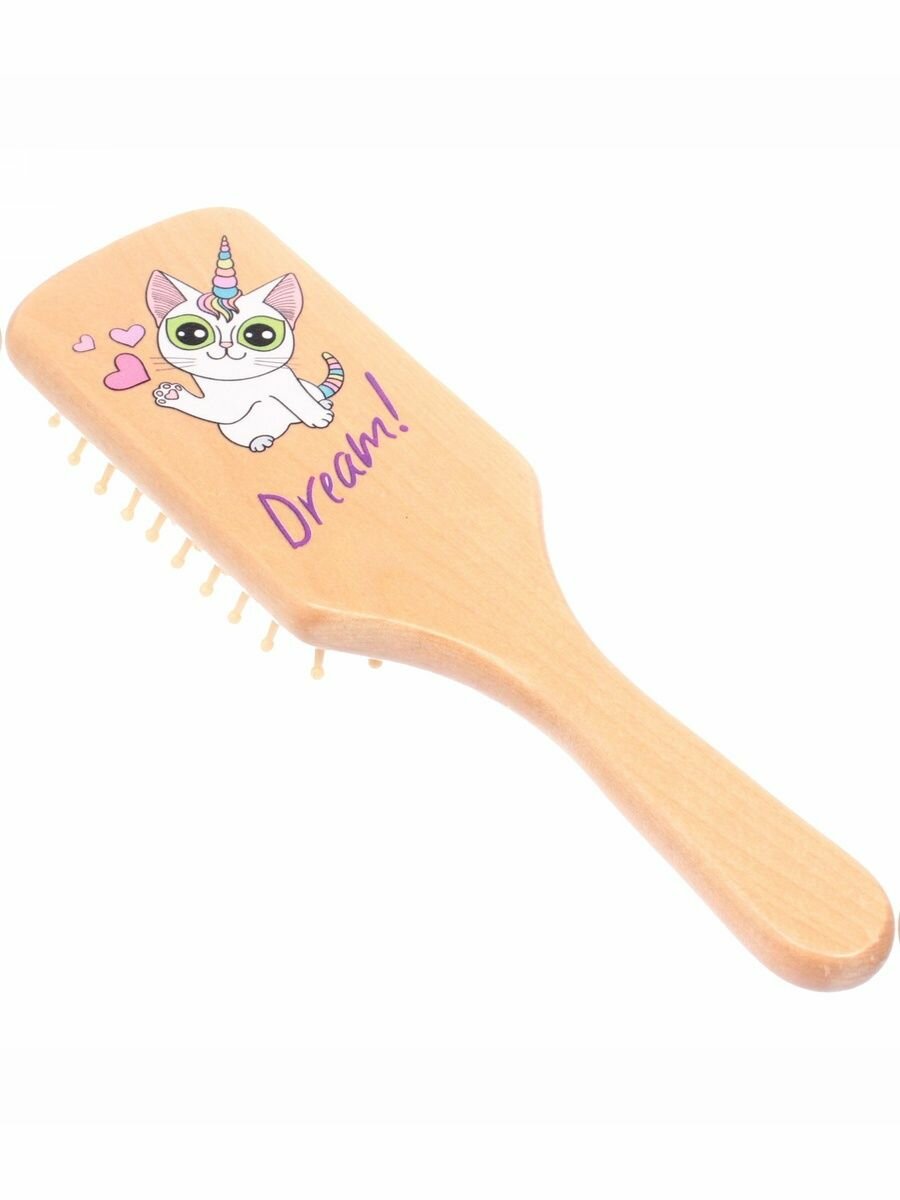 Расческа массажная детская "Baby brush" Котенок, цвет корич, 22*6,5см