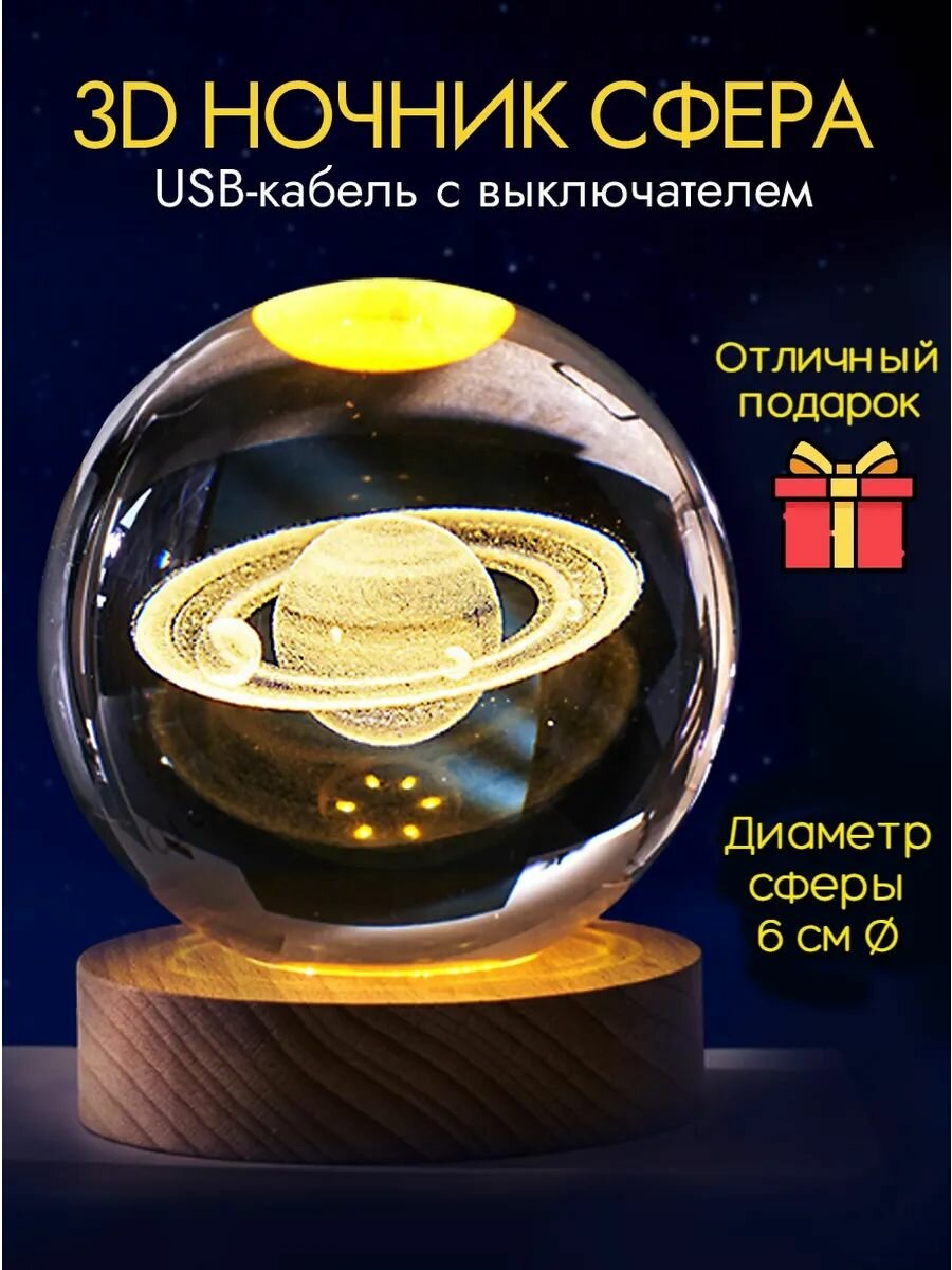 Ночник детский светодиодный стеклянный шар Солнечная система