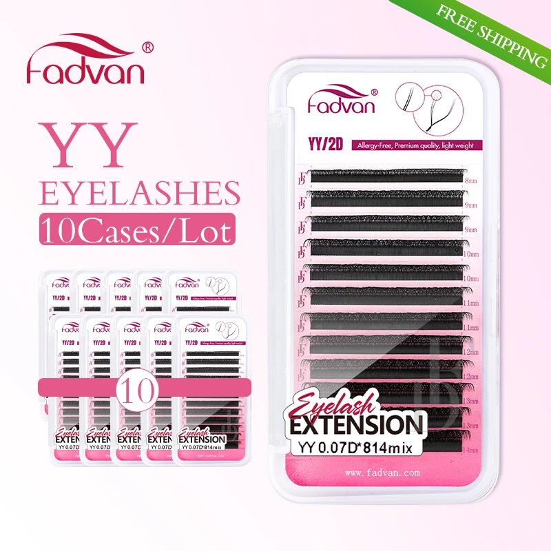 Nкладные ресницы Fadvan YY D-изгиб, 10 пучков, черные, 8-13mm