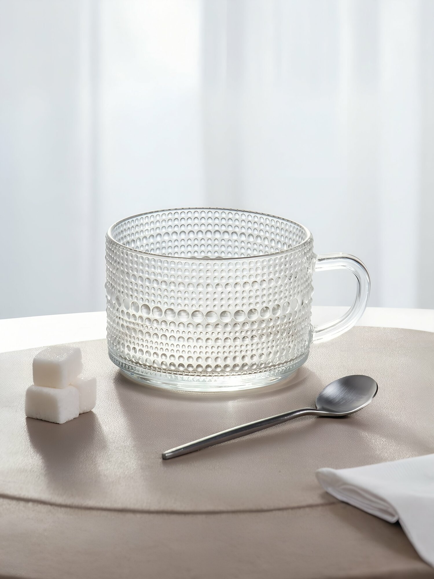 Стеклянная кружка Бабл 400 мл, фактурная чашка для чая и кофе, прозрачное стекло, подходит для СВЧ, модель Y4-9708