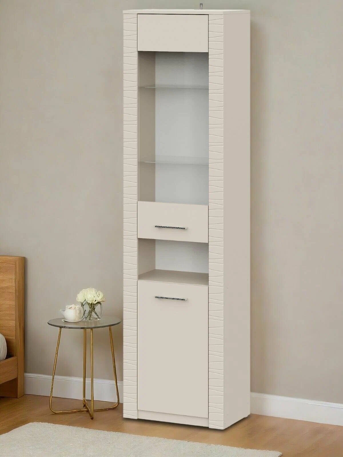 Шкаф одностворчатый Калипсо, витрина со стеклом, 57*35*210 см, цвет Меланж