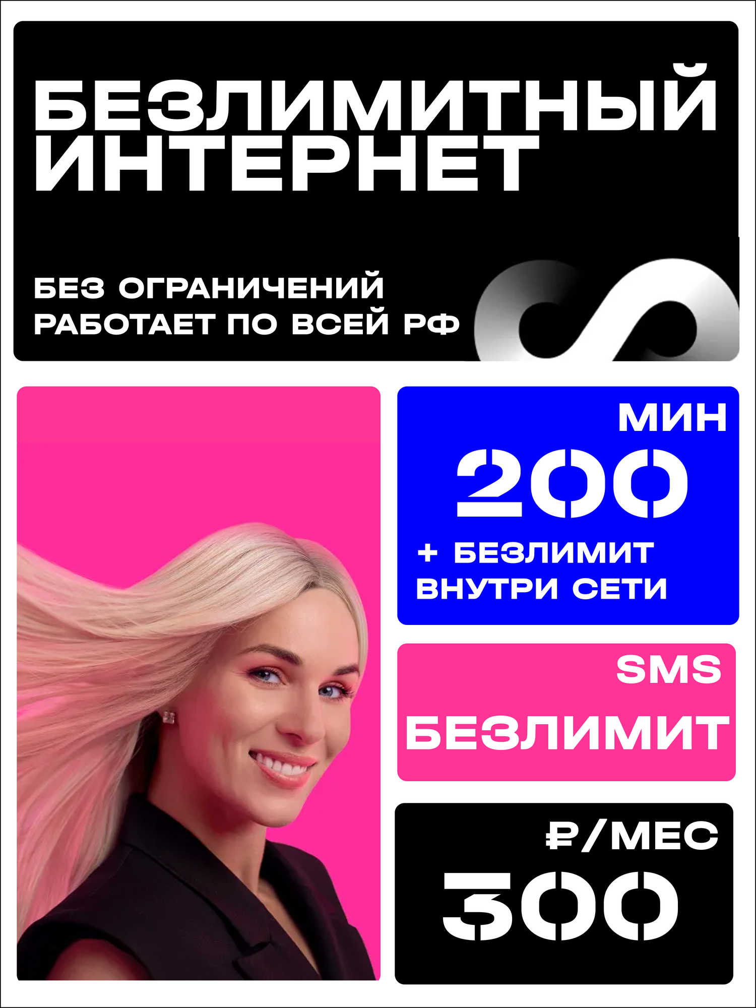 Безлимитный интернет сим-карта + сервисы Яндекса, Кинопоиск, Wink и много другое Тариф Т2 хватит SIM-карта t2