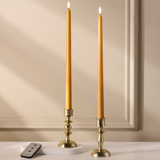 Столовая светодиодная свеча с имитацией пламени Romance 38 см желтая, 2 шт с пультом, таймер, на батарейках, Koopman, AWL101260-1