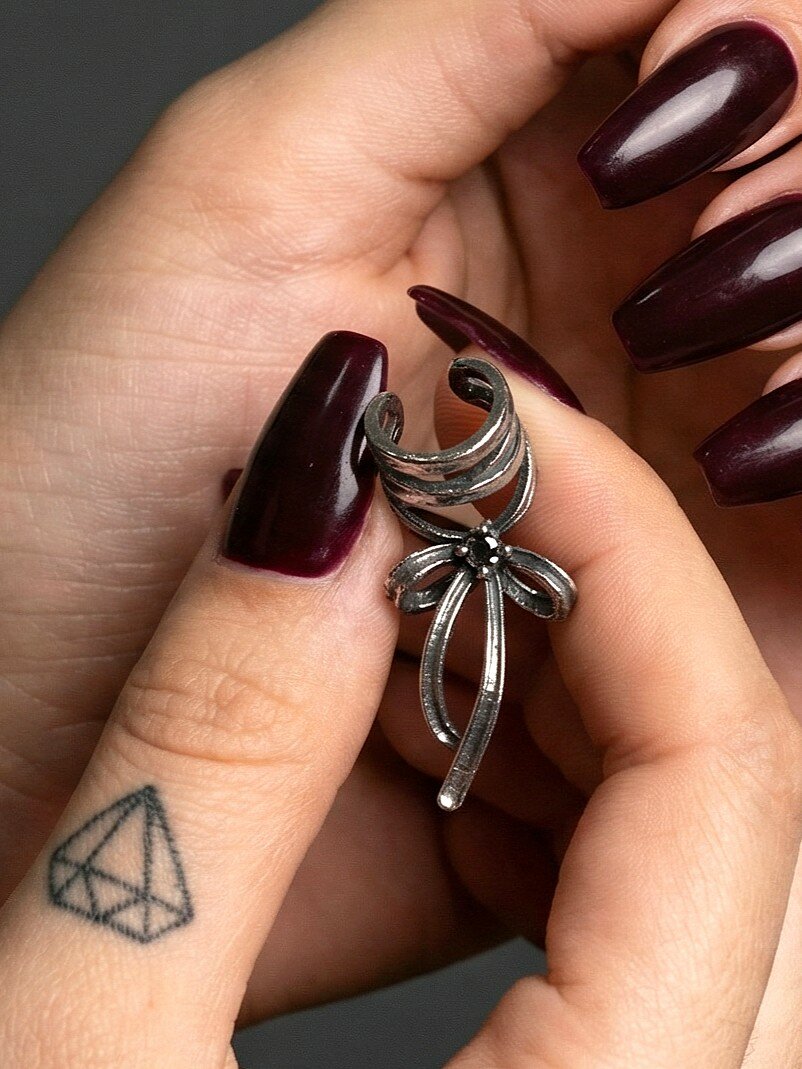 Моносерьга кафф, искусственный камень, фианит