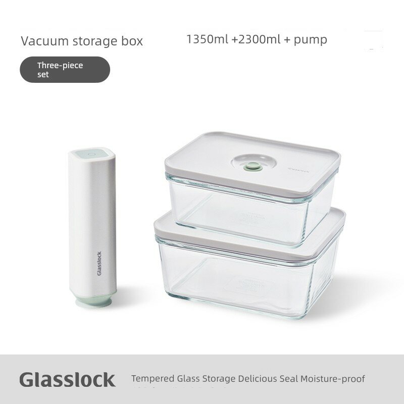 Glasslock Набор из 1350мл и 2300мл стеклянных банок с вакуумом и насосом