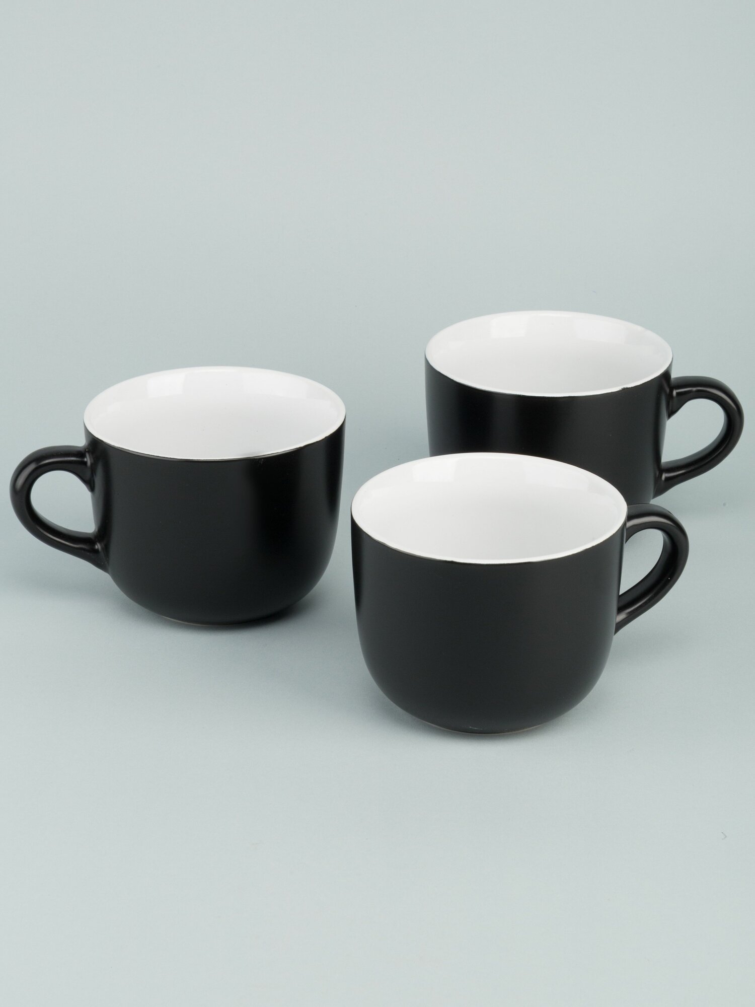 Бульонница-кружка керамическая с ручкой 700 мл черно-белая набор 3 шт