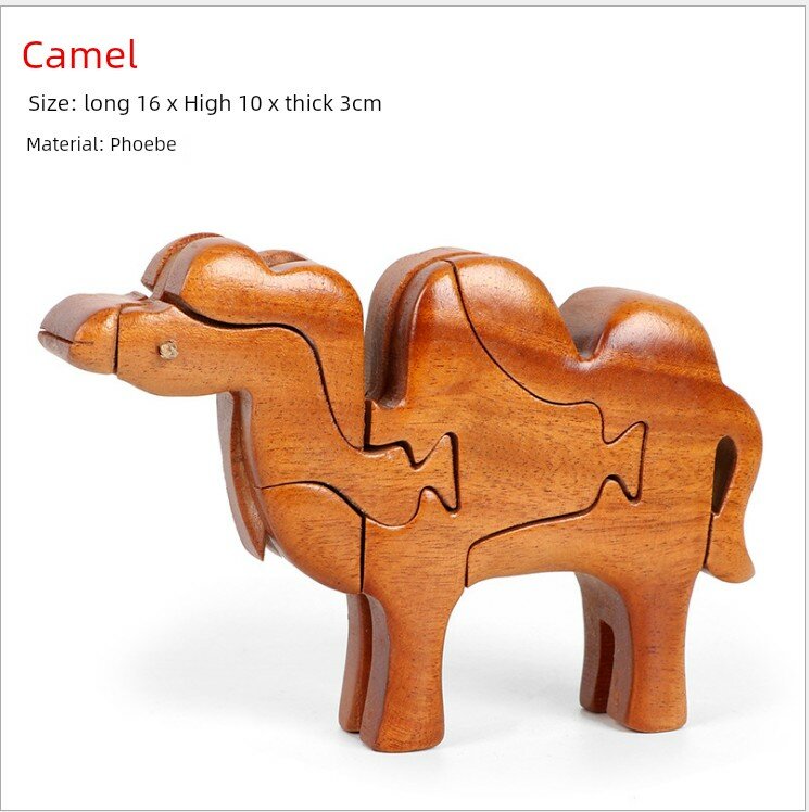Магента-верблюд - деревянная головоломка лу-бань в стиле зодиакального животного для детей обучающая игра