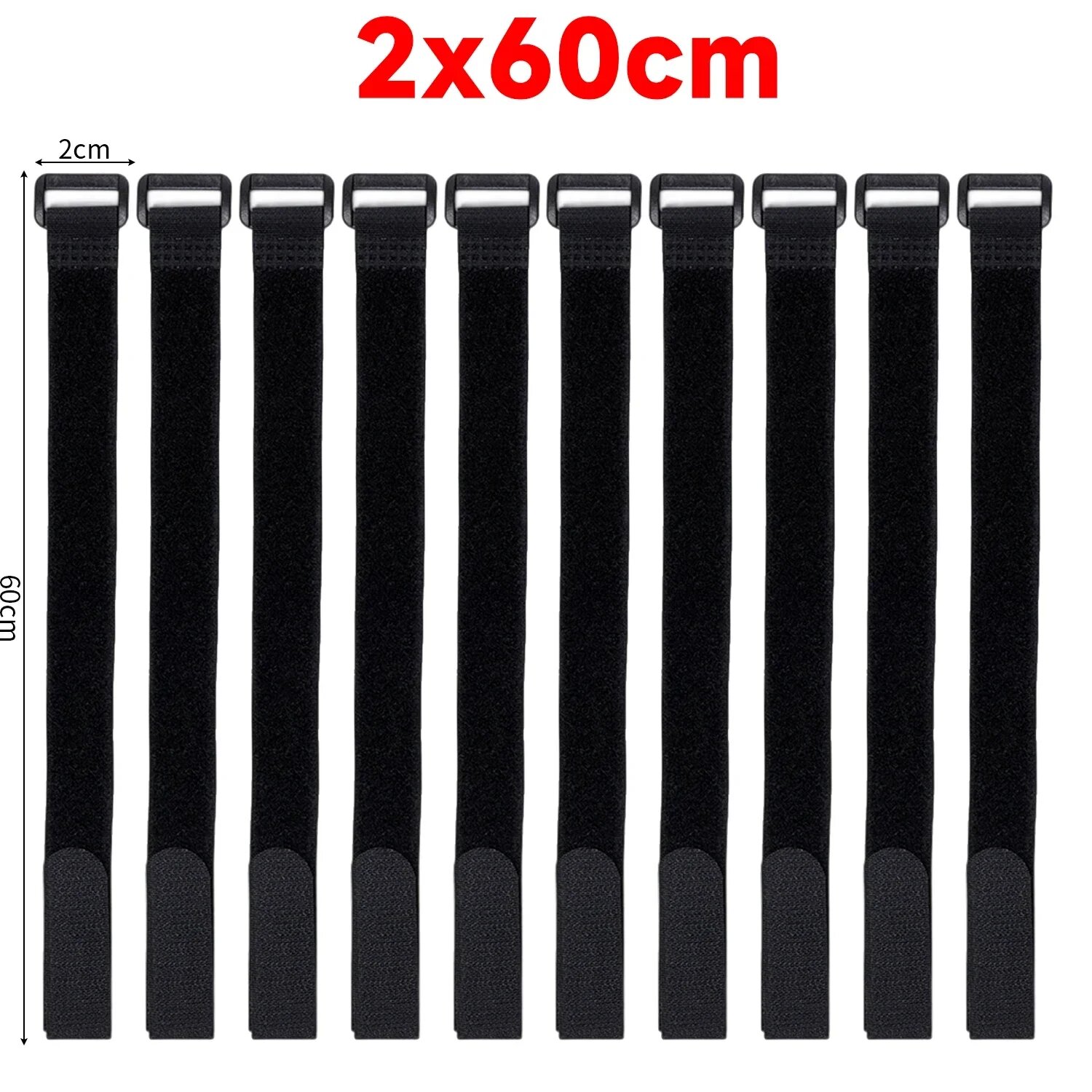 10шт. Липучки 2x60см, черные, нейлон+полиэстер