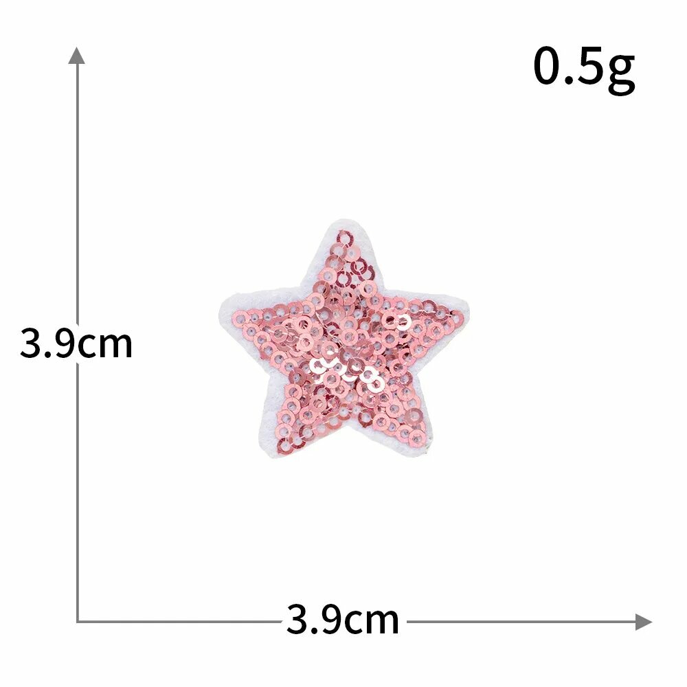 Розовая нашивка-звезда с блестками, 3.9 см, 0.5г, M0913