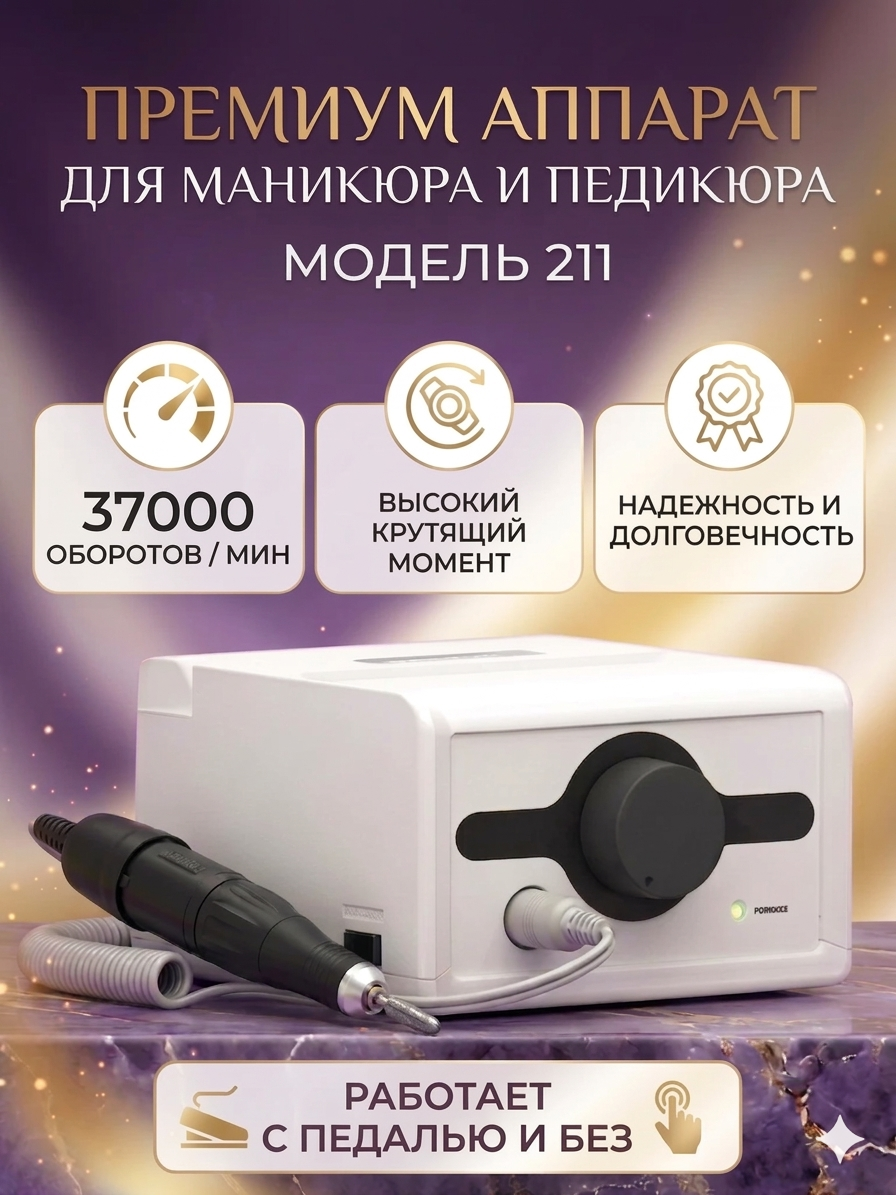 Аппарат для маникюра модель 211, профессиональный, с реверсом, 37000 об/мин