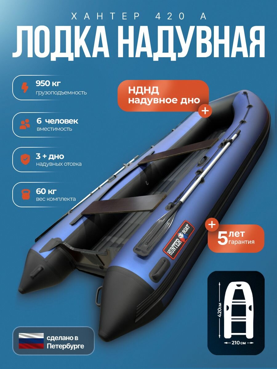 Лодка Хантер 420 А, син/чер - Лодка ПВХ надувная, Hunterboat