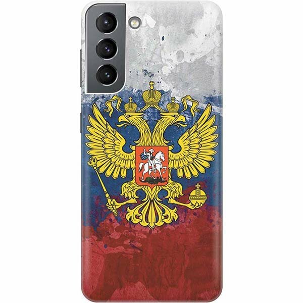 Ультратонкий силиконовый чехол-накладка для Samsung Galaxy S21 с принтом "Герб и Флаг РФ"