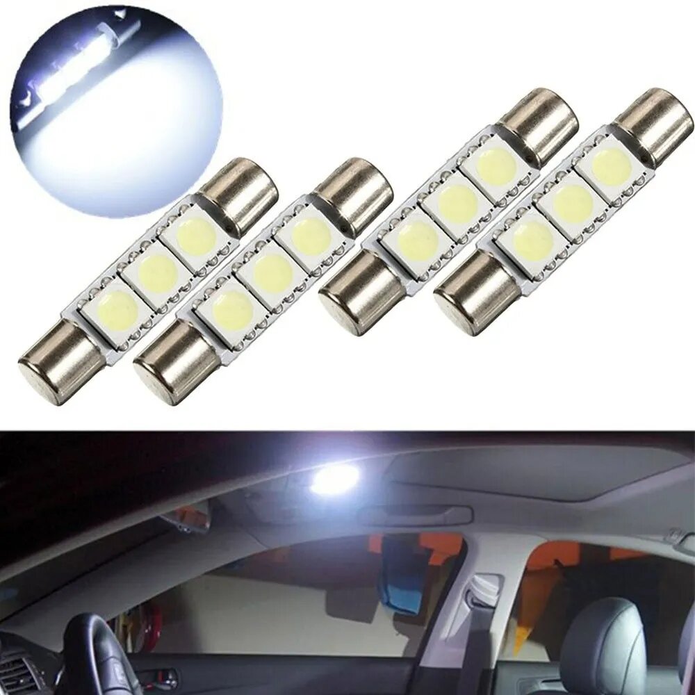 4 x Белых светодиодных Лампочки ST6-5050-3SMD 29 мм B6LED С Предохранителем На Козырьке Туалетного Зеркала