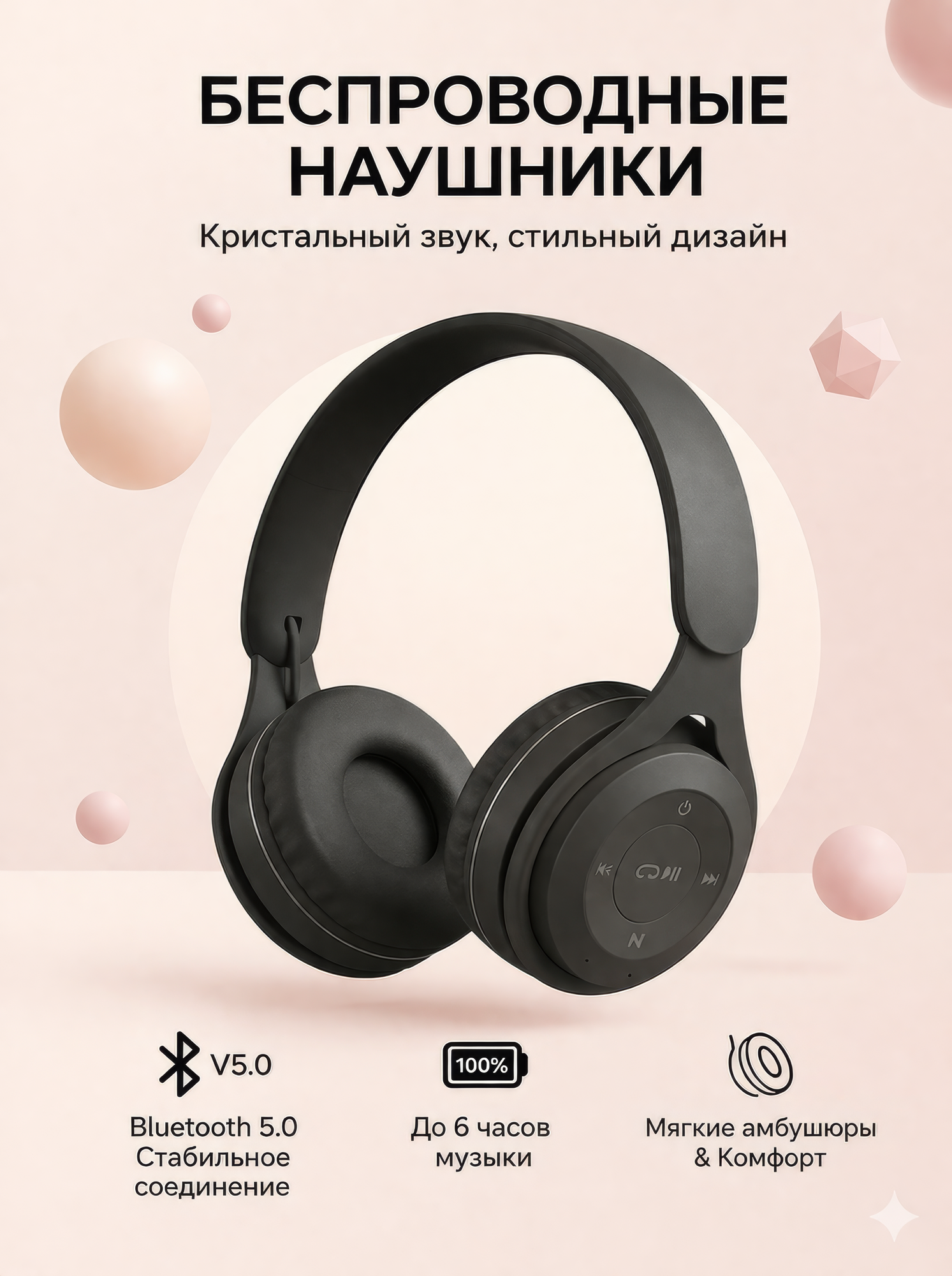 Наушники беспроводные ST28, Bluetooth 5.0, закрытые, AUX, черные