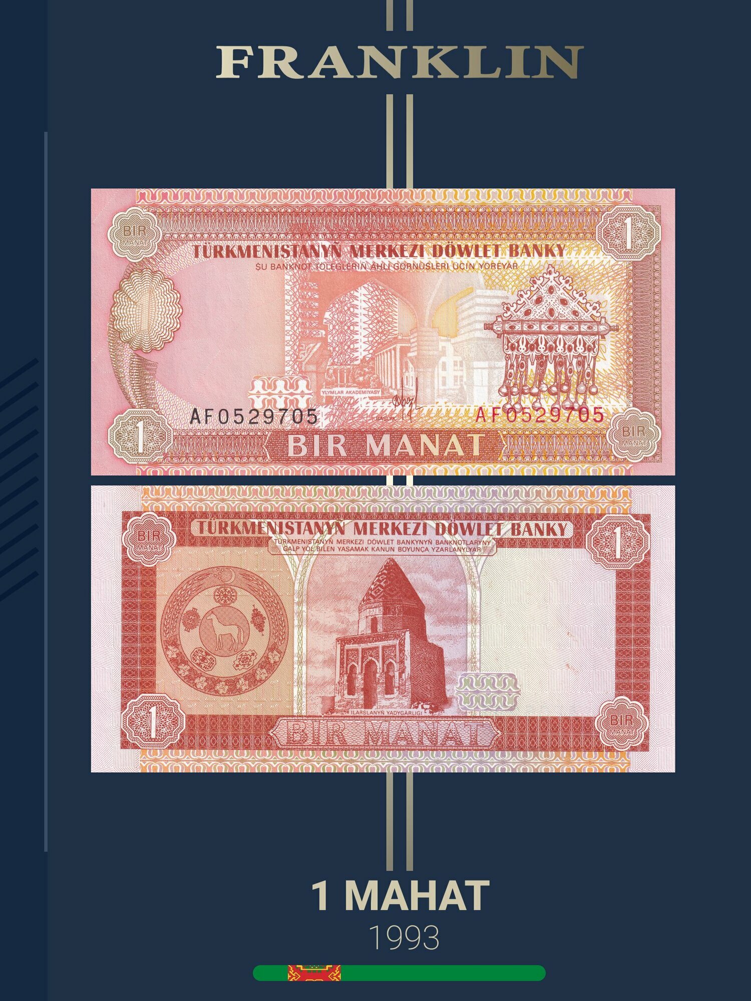 Банкнота Туркменистан 1 манат 1993 год (UNC) Pick 1