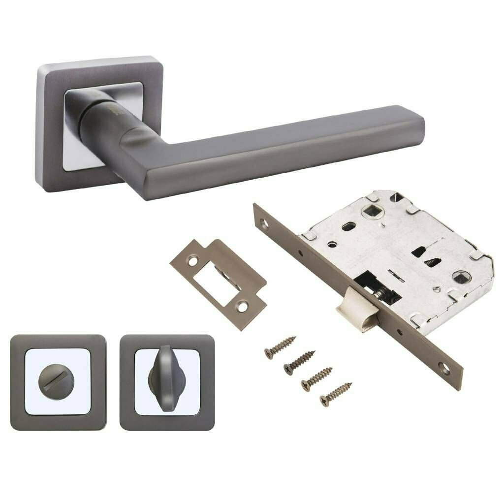 Комплект для сантехнической двери Аллюр венсан 14666, ручка на квадратной розетке с замком, цвет графит, алюминиевый сплав