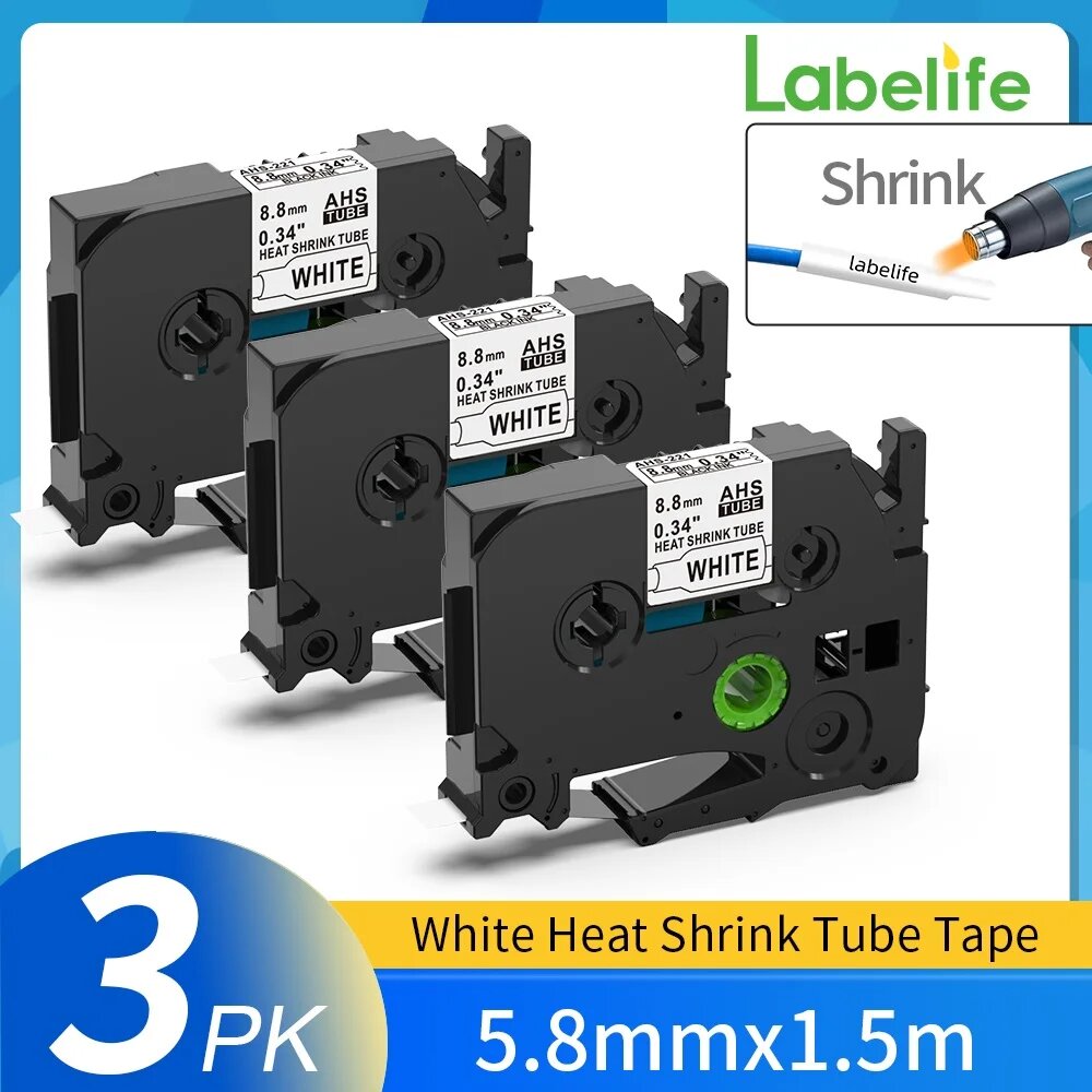 3PK White Heat Shrink Tube Tape 5.8mmx1.5m Черный