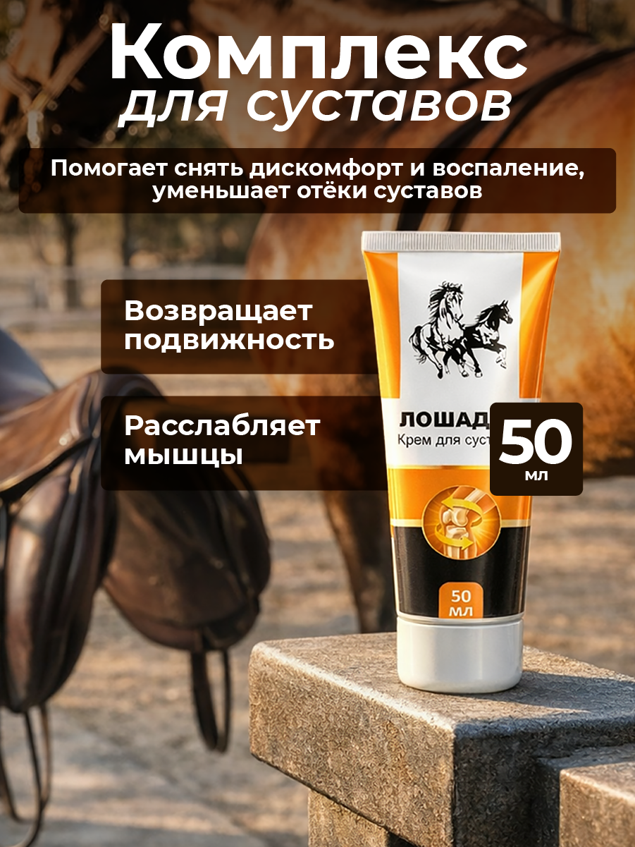 Лошадка, крем для суставов: помогает, когда дискомфорт мешает двигаться, натуральный состав, туба 50 мл