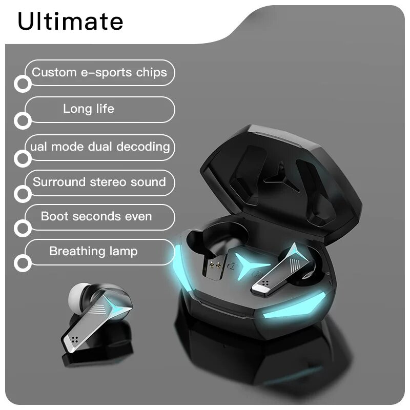 Беспроводные наушники Bluetooth 5.3 для игр Низкая задержка True Wireless Stereo Модель T33 Черный цвет