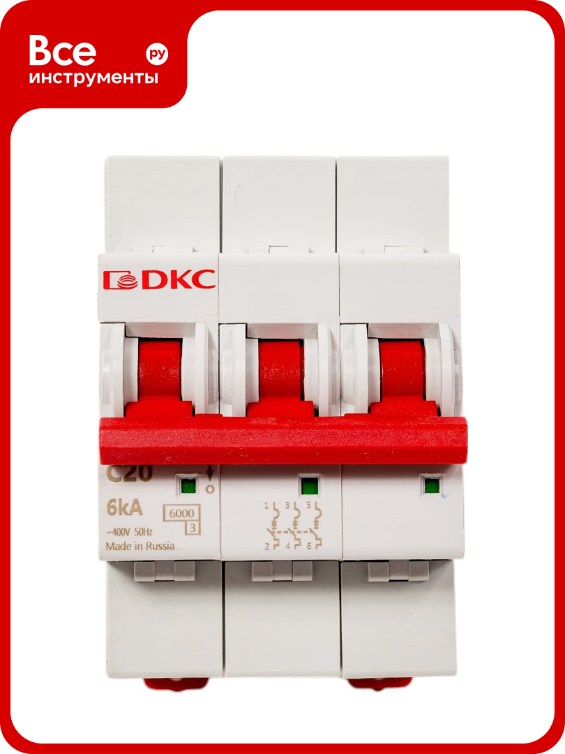 Автоматический модульный выключатель DKC YON MD63 3P 20А C 6kA MD63-3C20-6
