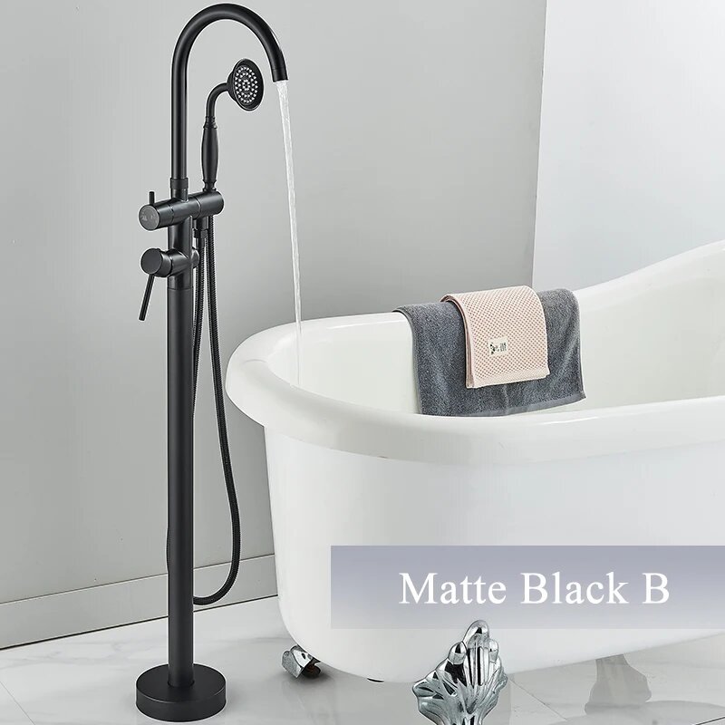 Черный напольный смеситель для ванны с вертикальной установкой, 7 цветов, свободно стоящий душевой смеситель для ванной, поворотный кран, смесительный кран для холодной и горячей воды - матовый черный