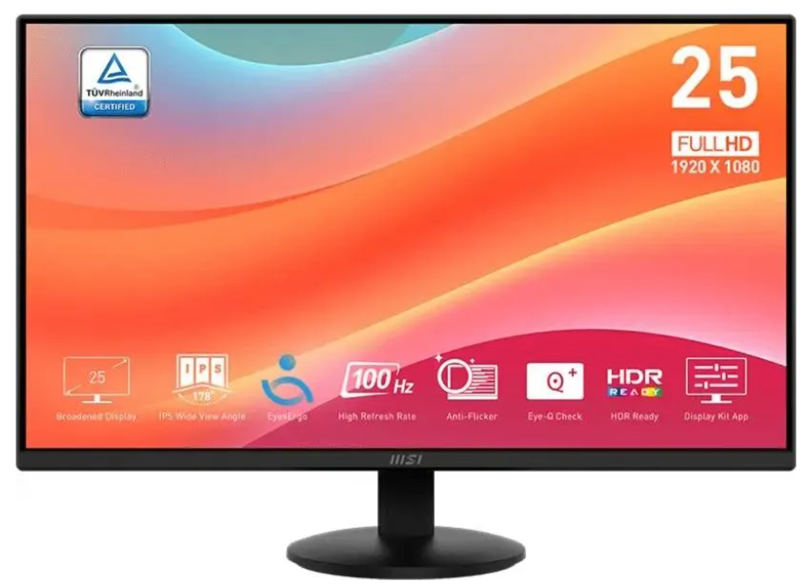 24.5" Монитор MSI Pro MP252L, 1920x1080, IPS, 100Гц, 1хHDMI, 1хDP, черный