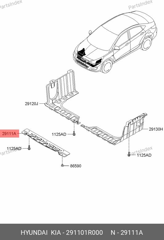 Пыльник двигателя, HYUNDAI/KIA/MOBIS 291101R000