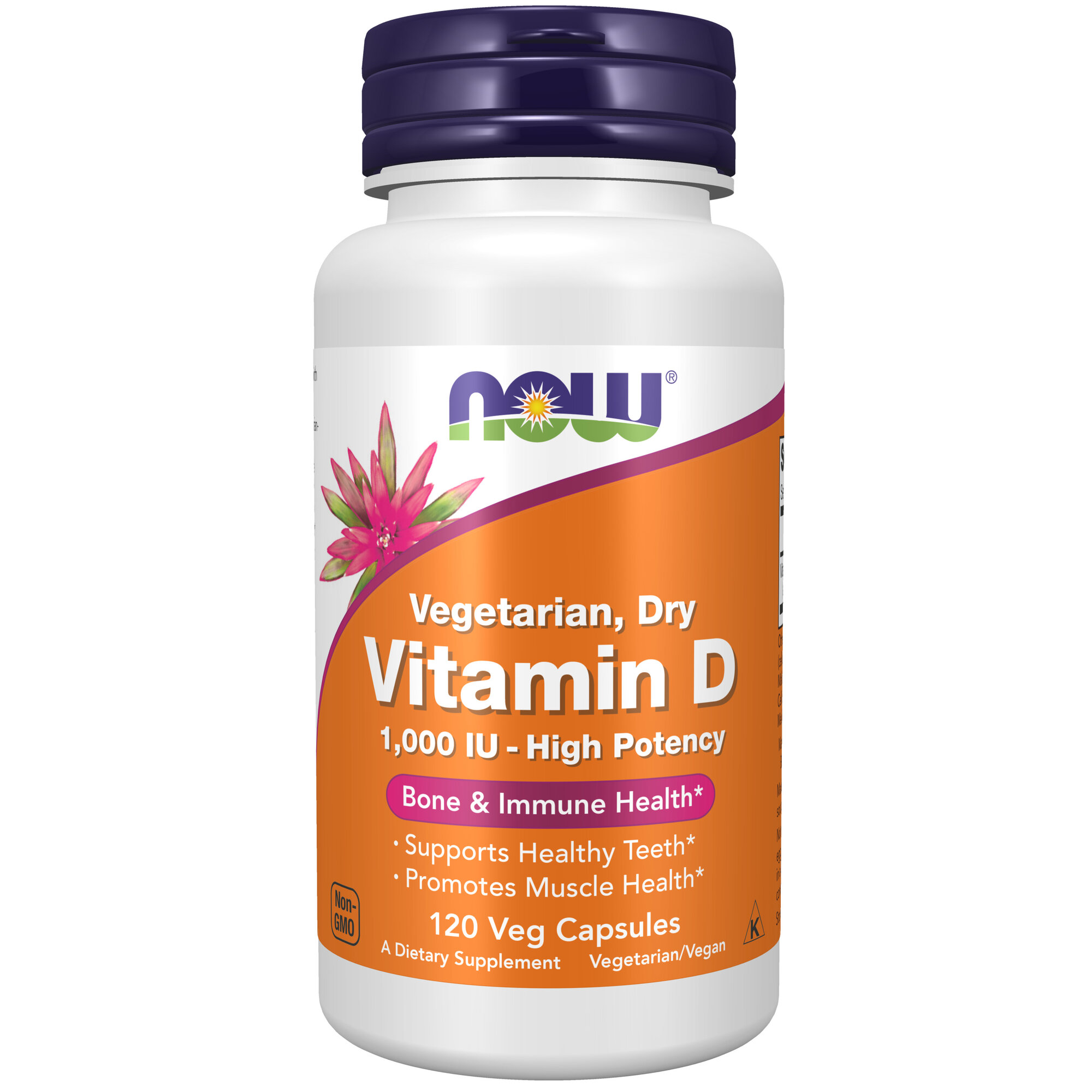 Витамин Д 1000 ME NOW Vitamin D 1000 IU Dry, 120 растительных капсул, для мозга, для иммунитета