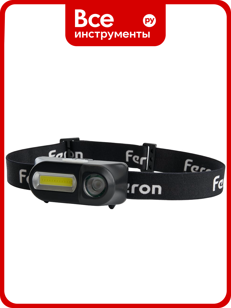 Налобный фонарь FERON с аккумулятором TH2309 USB 1x18650 3W+2W XPE+COB IP44 пластик 41713