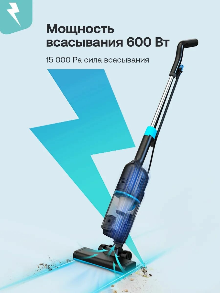 Пылесос вертикальный беспроводной для дома Candy CVC600B-C, ручной пылесос для мебели, Мощность всасывания 600 Вт, Объем контейнера 800 мл