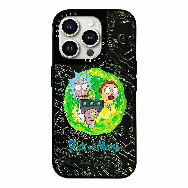 CASETi Ударопрочный чехол для iPhone 12 Pro - Дизайн интервью с Риком и Морти, черная рамка, черное покрытие