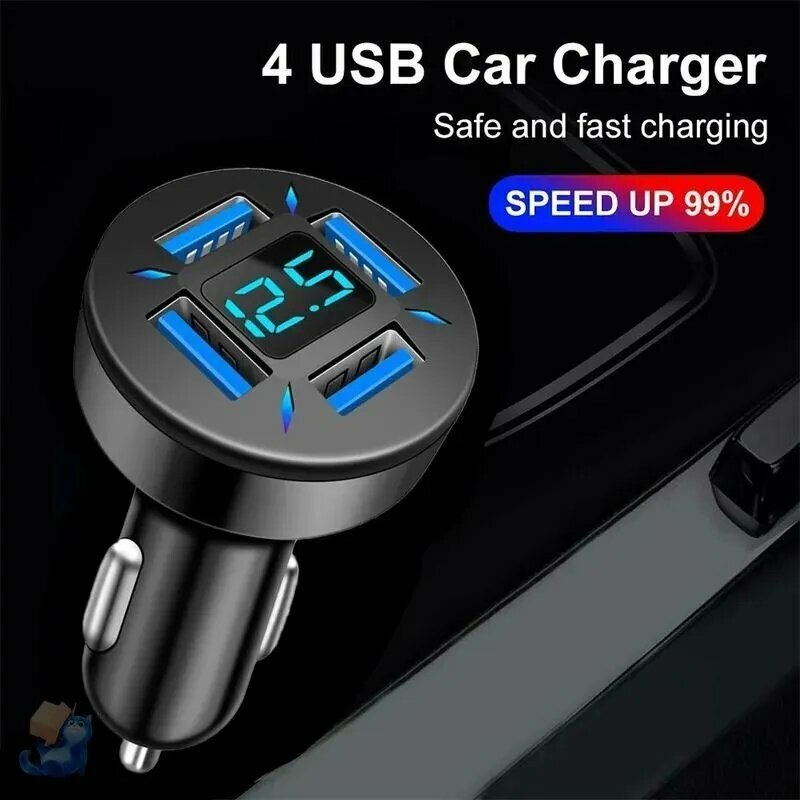 4 порта USB, сверхбыстрая автомобильная зарядка с индикатором напряжения для телефона