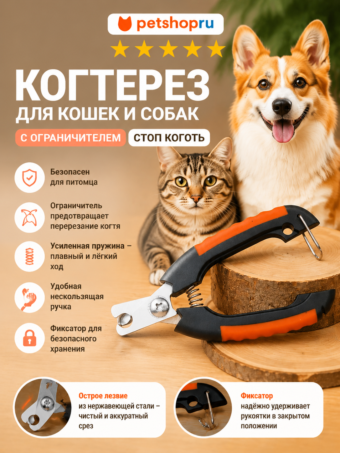 PETSHOP Когтерез для животных с ограничителем "Стоп коготь"