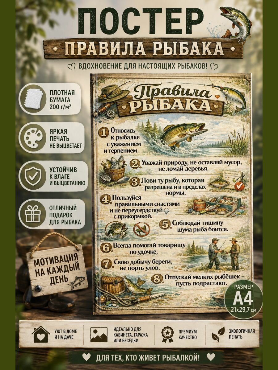 Постер Правила Рыбака А4
